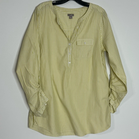 J. Jill | Tops | J Jill Yellow Striped Splitneck Popover Tunic Shirt Top Womens M | Poshmark